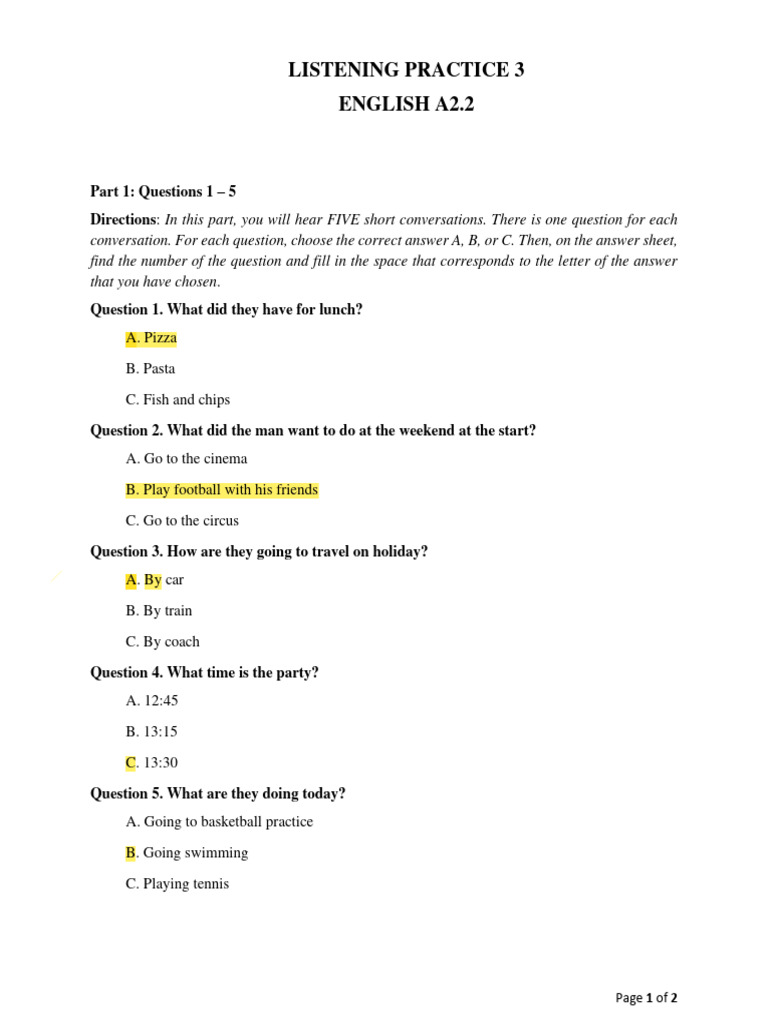 Listening Practice 3 | PDF