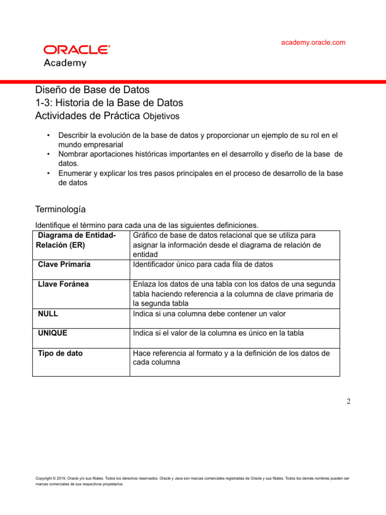 DD 1 3 Practice Esp | PDF | Bases de datos | Oracle Corporation