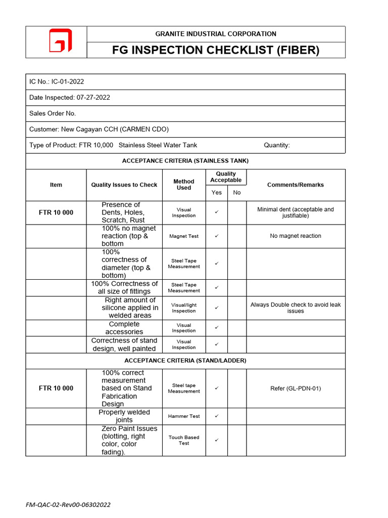 FG Inspection For Fiber | PDF | Building Engineering | Secondary Sector ...