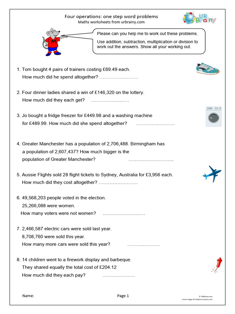 One-Step Word Problems Worksheet | PDF | Games & Activities