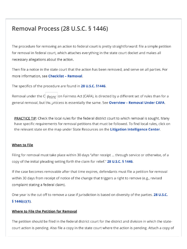 Litigation, Overview - Removal Process (28 U.S.C. - Litigation ...