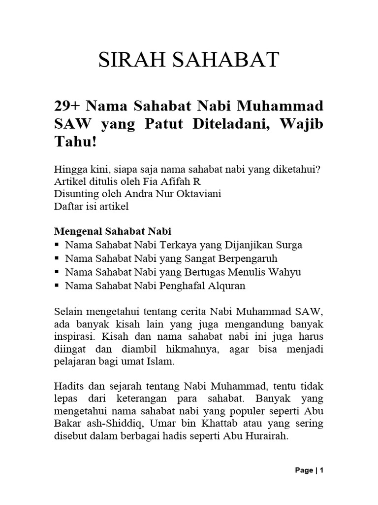 Mengenal Sahabat Nabi | PDF