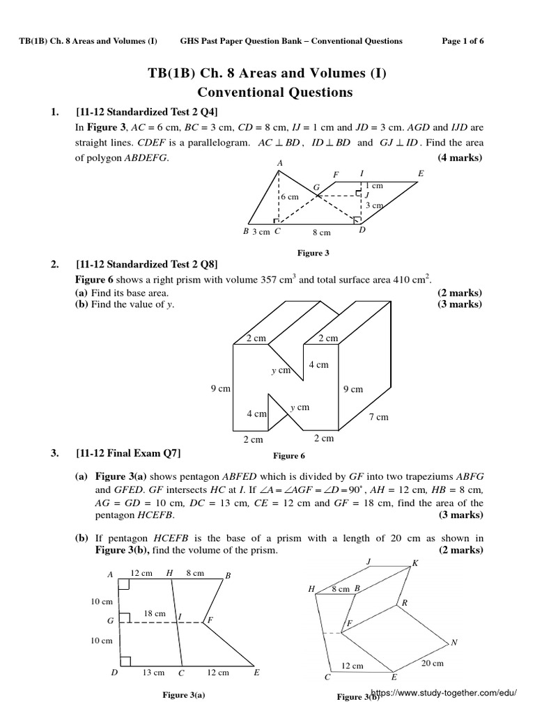 Geometry: Areas and Volumes Questions | PDF | Area | Rectangle