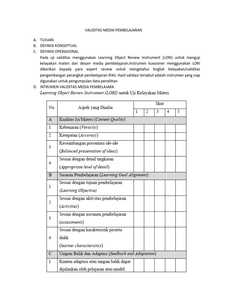 Instrumen Validitas Media Pembelajaran Baru | PDF | Karier & Perkembangan