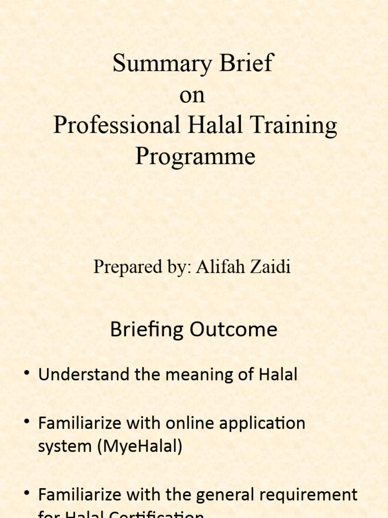 Summary Brief On Professional Halal Training Programme - Summarize - BM ...