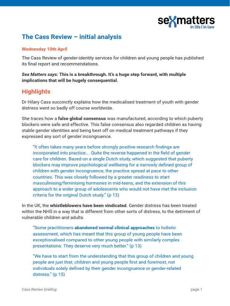 Cass Review Briefing | Download Free PDF | Gender | Gender Studies