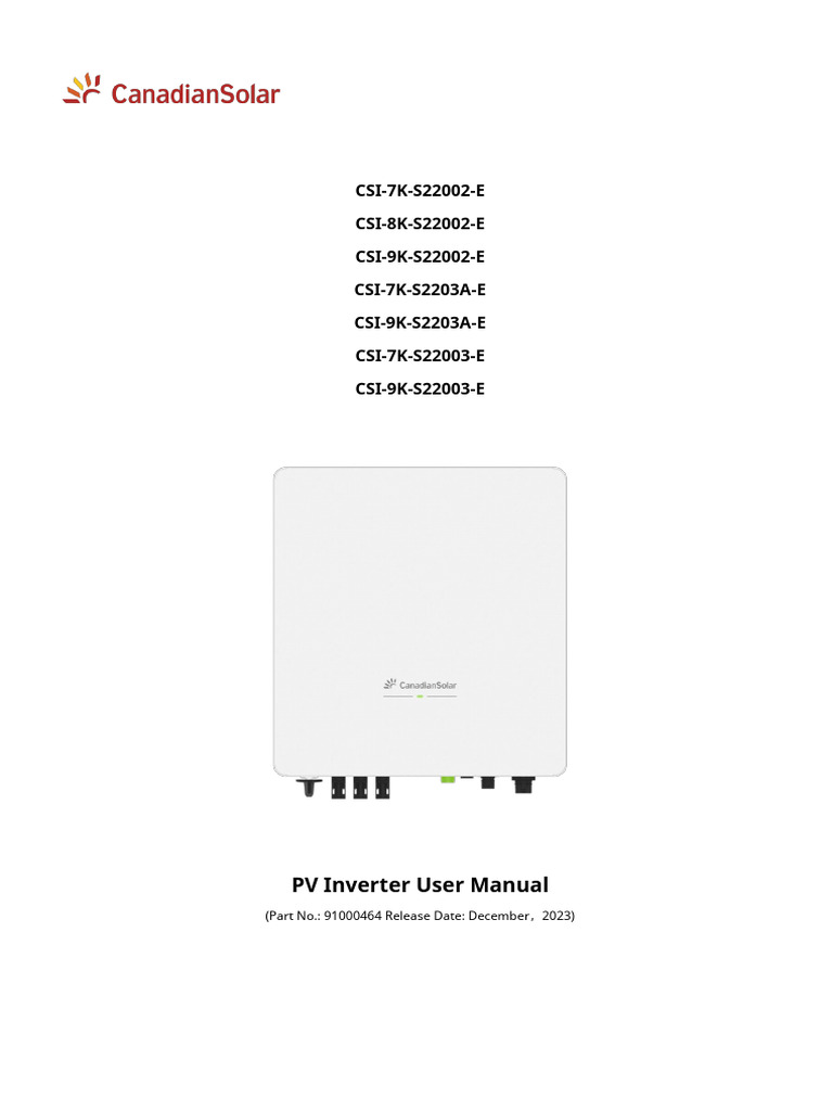 PV Inverter User Manual CSI 7 9K S22003 E en V04 | Download Free PDF | Electrical Connector ...