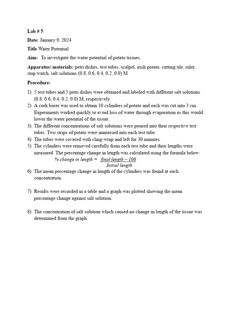 Lab # 5 Water Potential | PDF | Osmosis