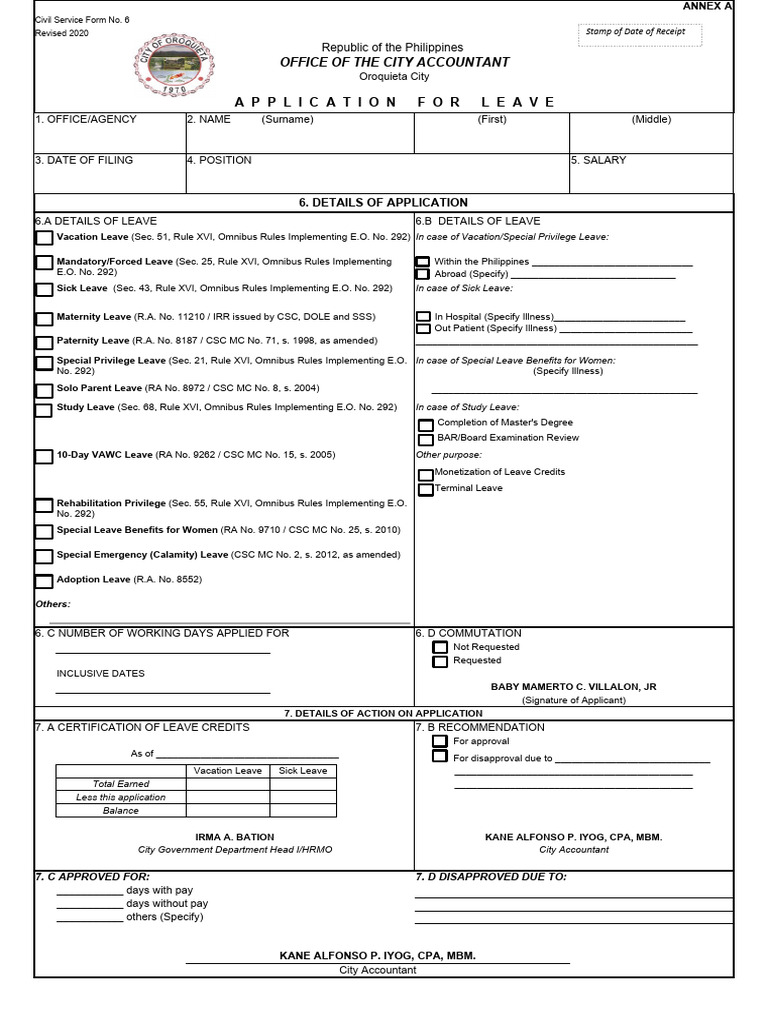 Revised Leave Form | PDF | Parental Leave | Identity Document