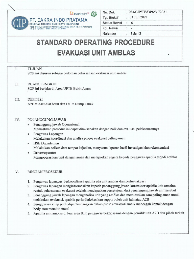 SOP Unit Amblas | PDF