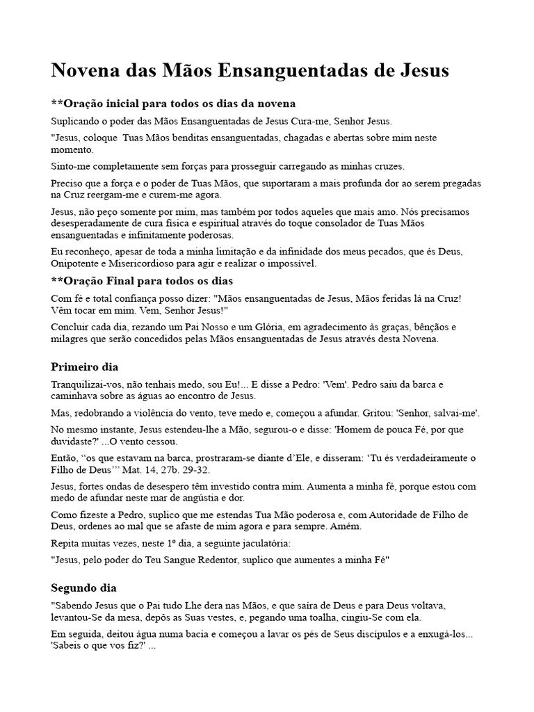 Novena Das Mãos Ensanguentadas de Jesus | PDF | Jesus | Teologia