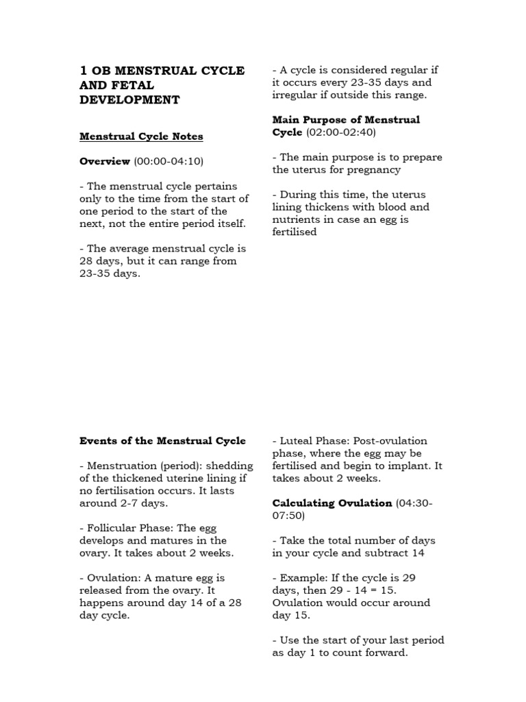 1 OB MENSTRUAL CYCLE AND FETAL DEVELOPMENT Notes | PDF | Menstrual ...