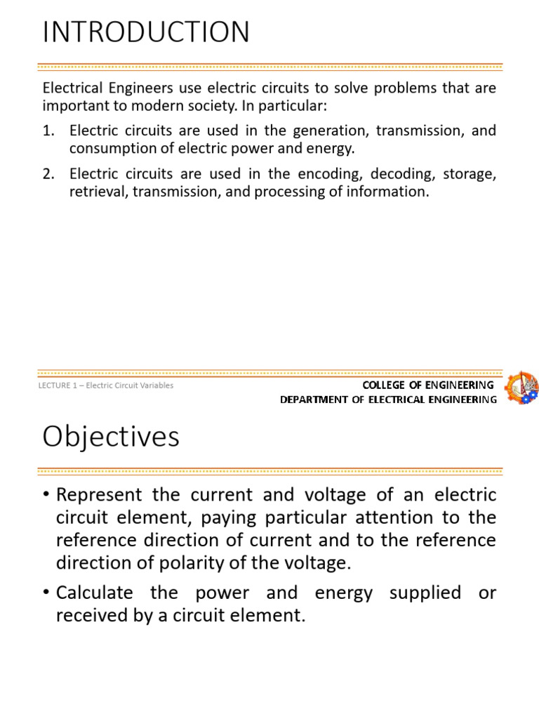 Lecture 1-Electric Circuit Variables | PDF | Electricity | Electric Current