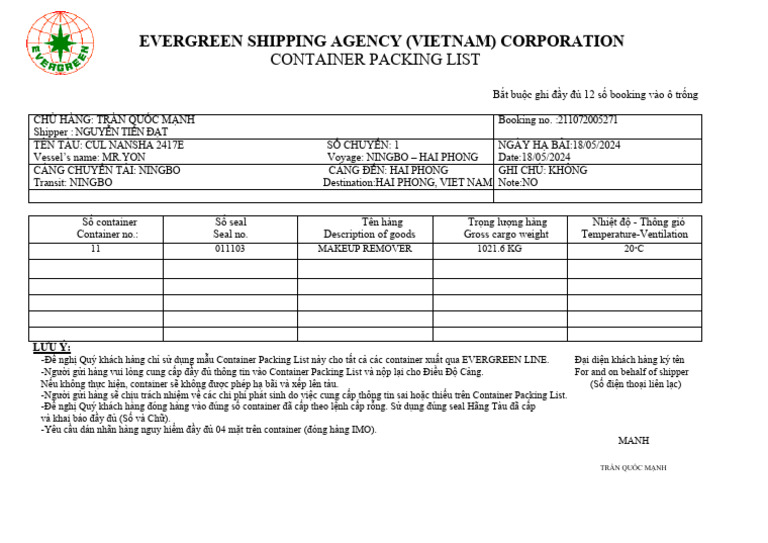 MÃ VẬN ĐƠN- Evergreen | PDF