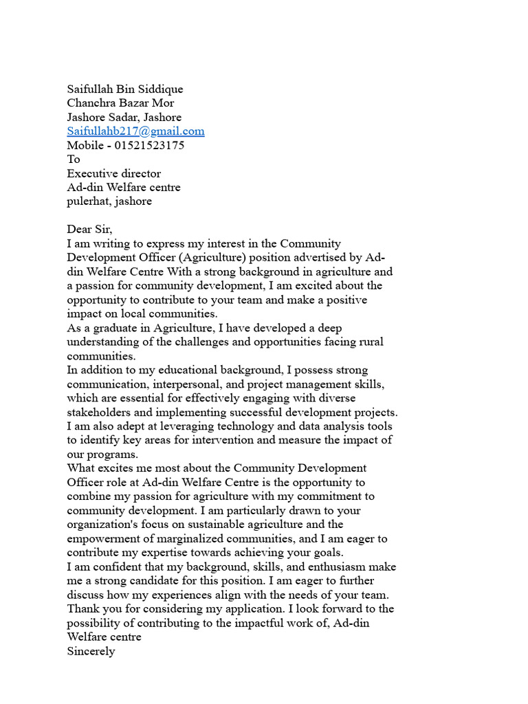 Cover Letter Ad Din PDF | PDF