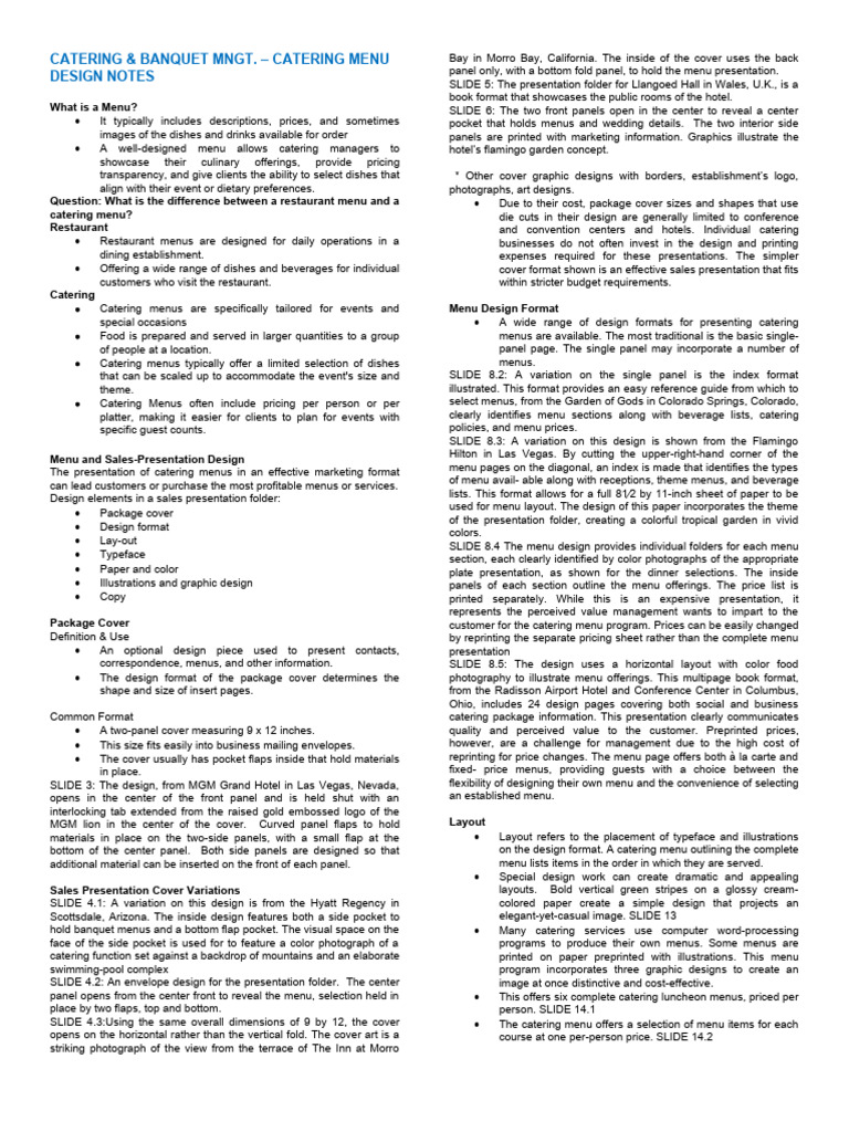 CATERING_MNGT-CATERING-MENU-DESIGN-NOTES | PDF | Menu | Restaurants