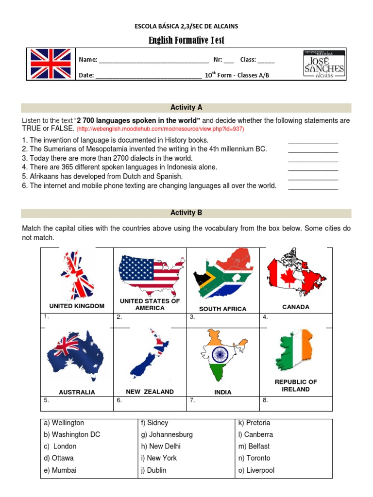English Test-10th Form - The Importance of English | PDF | English ...