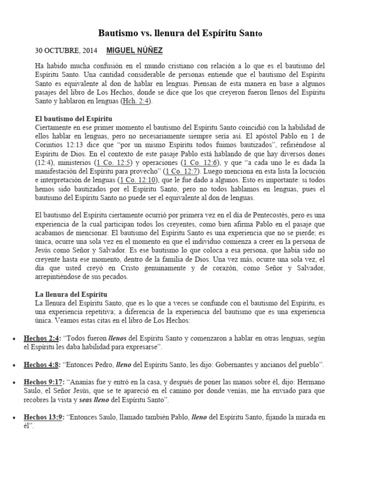Bautismo en El Espiritu Santo Vs Llenura Del Espiritu Santo | PDF | espíritu Santo | Bautismo ...