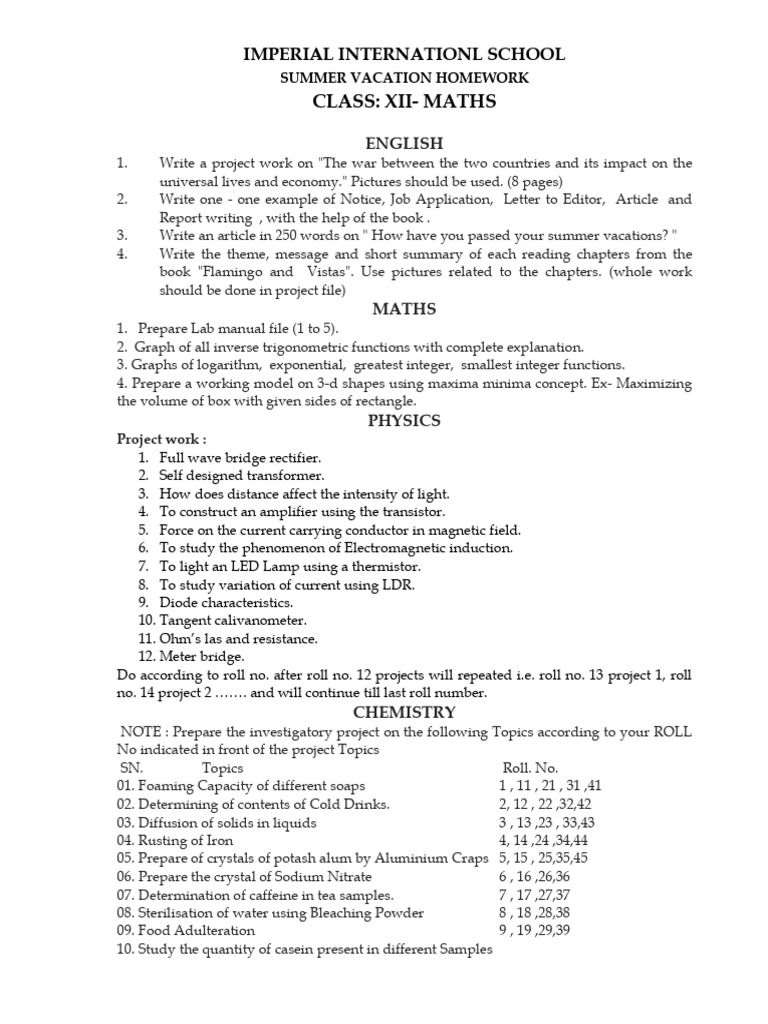 12-A-Math-Holiday Homework-1 | PDF | Trigonometric Functions | Function (Mathematics)