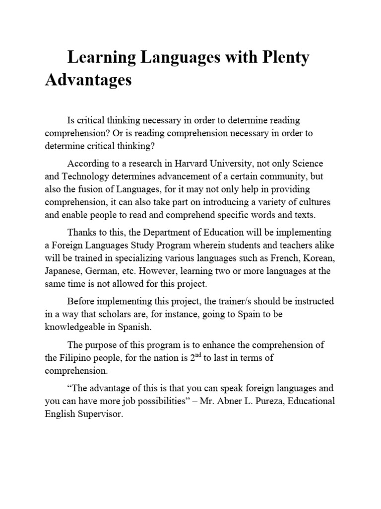 Benefits of Learning Foreign Languages | PDF | Foreign Language Studies