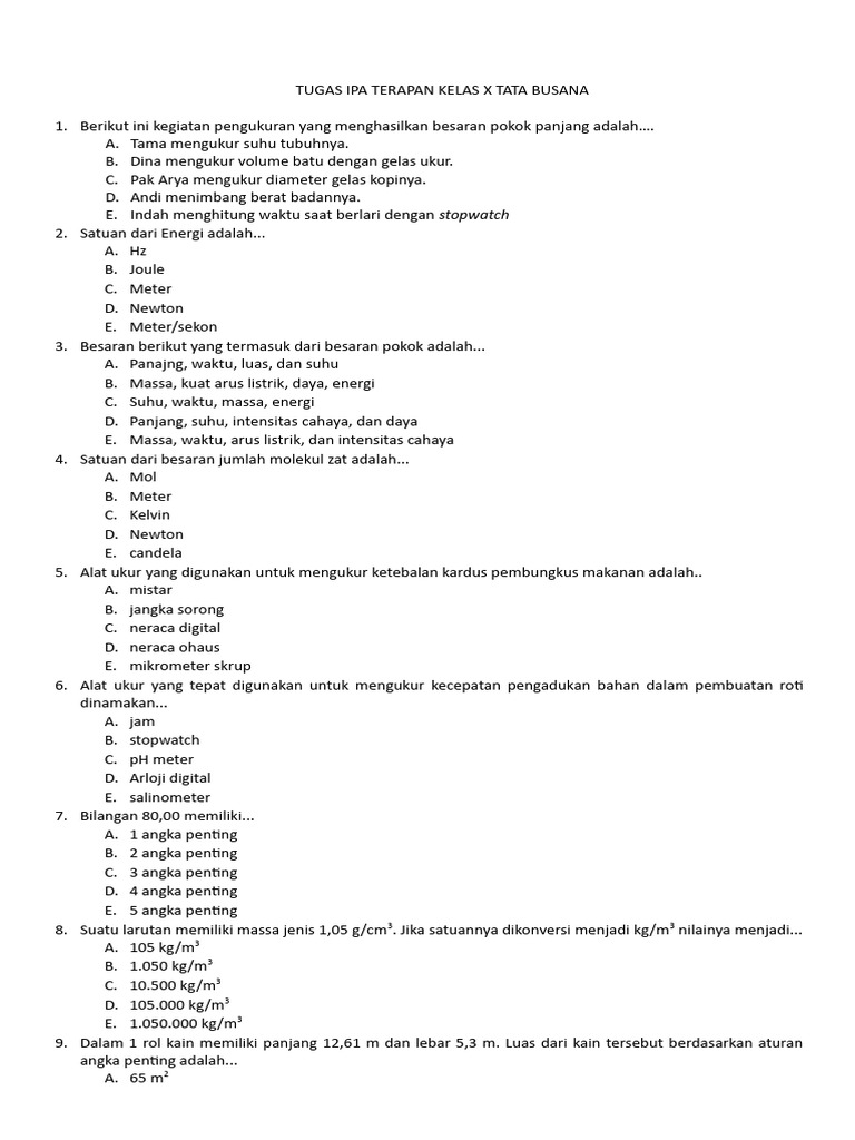 Soal Ipa Terapan SMK Kelas 10 | PDF