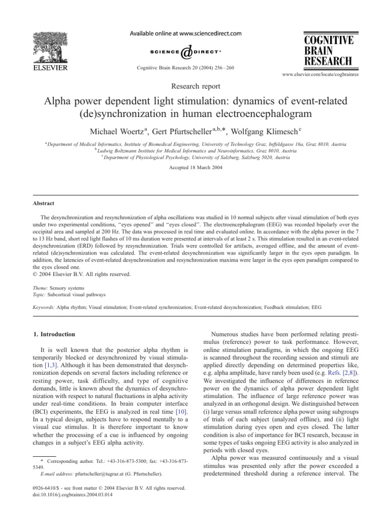 Alpha Power Dependent Light Stimulation: Dynamics of Event-Related (De) Synchronization in Human ...