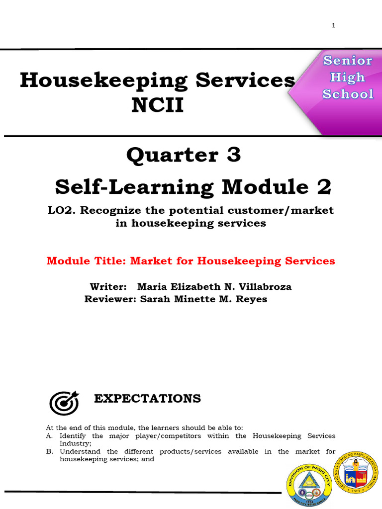 TVL-HK-SHS-Q3-M2 | PDF | Housekeeping | Survey Methodology TVL-HK-SHS-Q3-M2 | PDF | Housekeeping | Survey Methodology