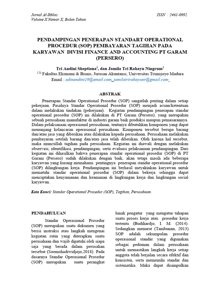 Pendampingan Penarapan Standar Operating Procedur (SOP) Pembayaran ...
