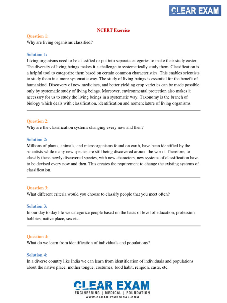 NCERT Class 11 Biology Chapter 1 | Download Free PDF | Taxonomy ...