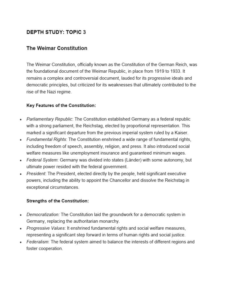 Depth Study Topic 3 | PDF | Weimar Republic | Reichstag (Weimar Republic)