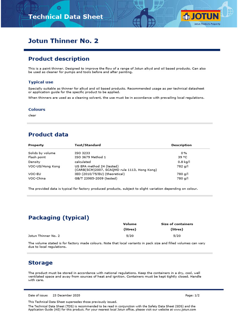TDS 554 Jotun Thinner No. 2 Euk GB | PDF | Paint | Volume