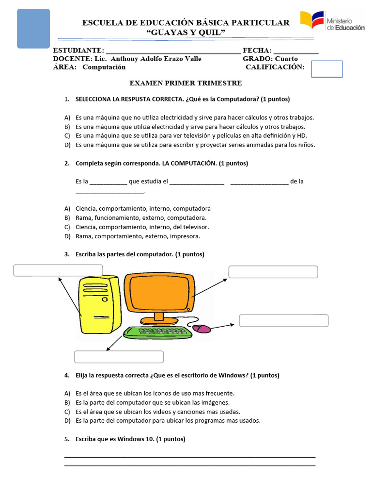 Examen de Computacion Primer Trimestre | PDF | Hardware de la ...