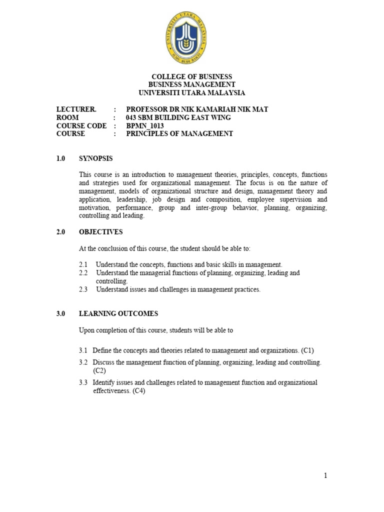 Principles of Management Course Overview | PDF | Strategic Management ...