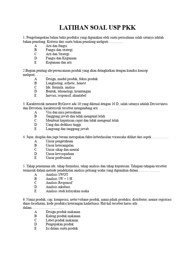 Latihan Soal USP PKK | PDF | Bisnis | Seni