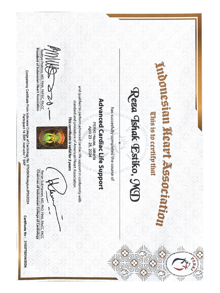 Reza Estiko - ACLS - Indonesian Heart Association | PDF