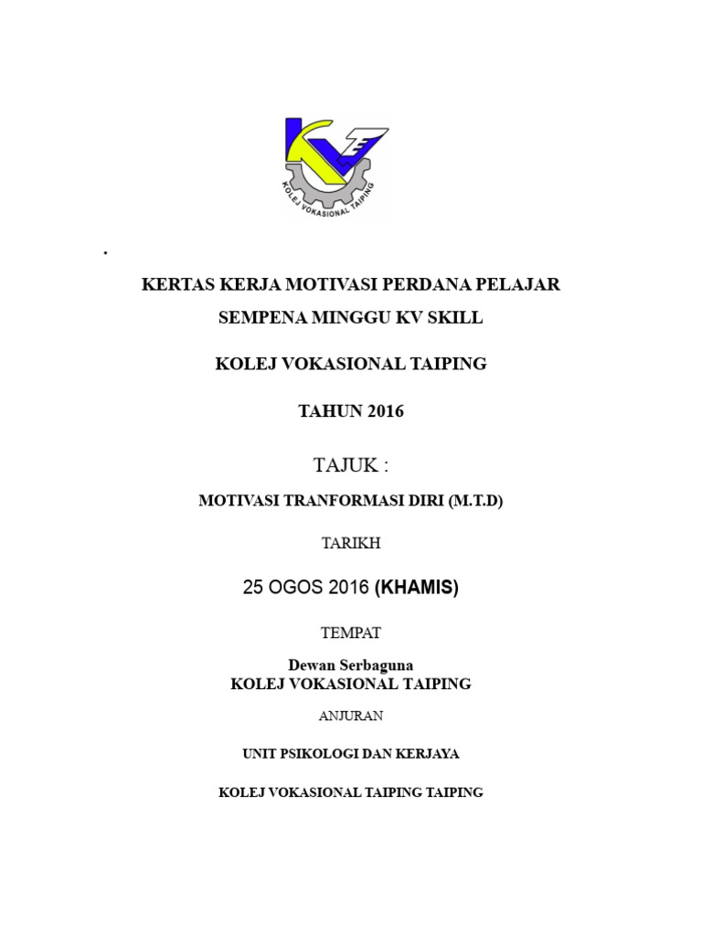 Motivasi Transformasi Diri KV Taiping | PDF