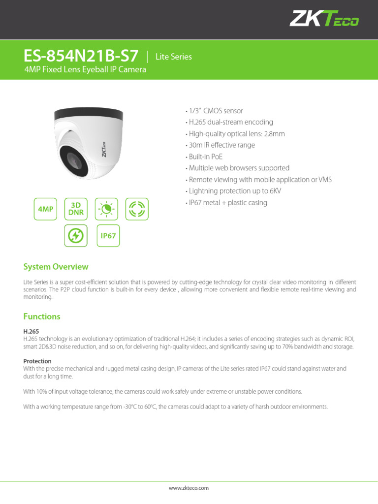 ES-854N21B-S7: Lite Series 4MP Fixed Lens Eyeball IP Camera | PDF | Camera | Sensor