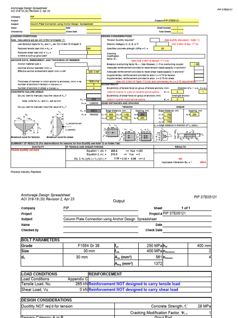 Anchorage Design Spreadsheet ACI 318 19 SI | PDF | Strength Of ...