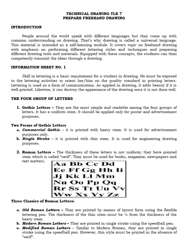 Grade 7 TLE Lettering Techniques | PDF | Drawing | Serif