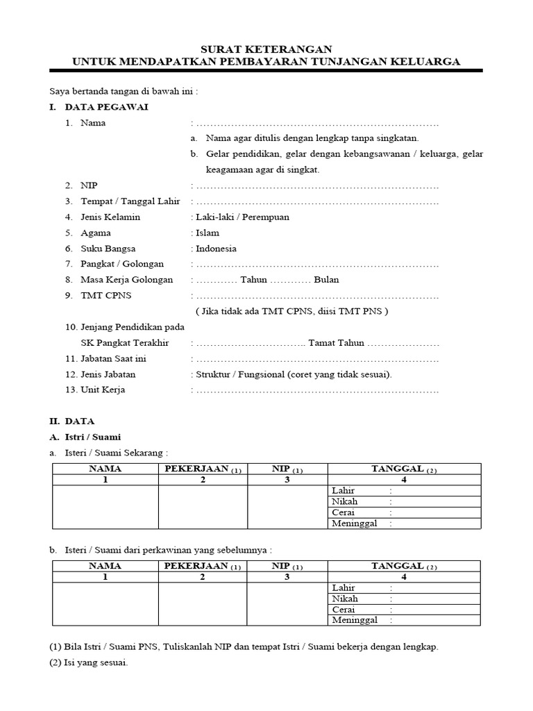 Blangko Surat Pernyataan Tunjangan Keluarga CPNS | PDF