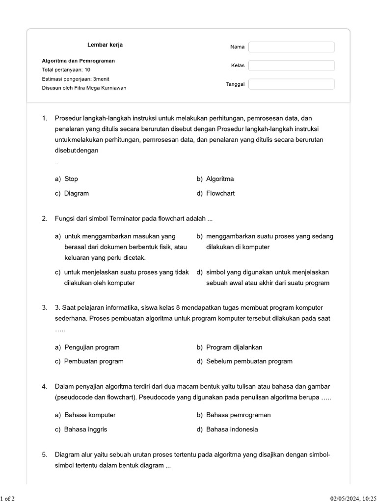 Algoritma dalam Pemrograman Sederhana | PDF | Komputer