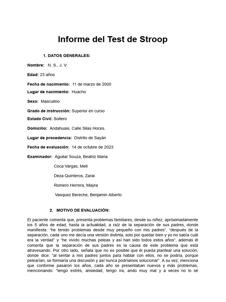 Informe Del Test de Stroop | PDF | Conceptos psicologicos | Ciencia ...