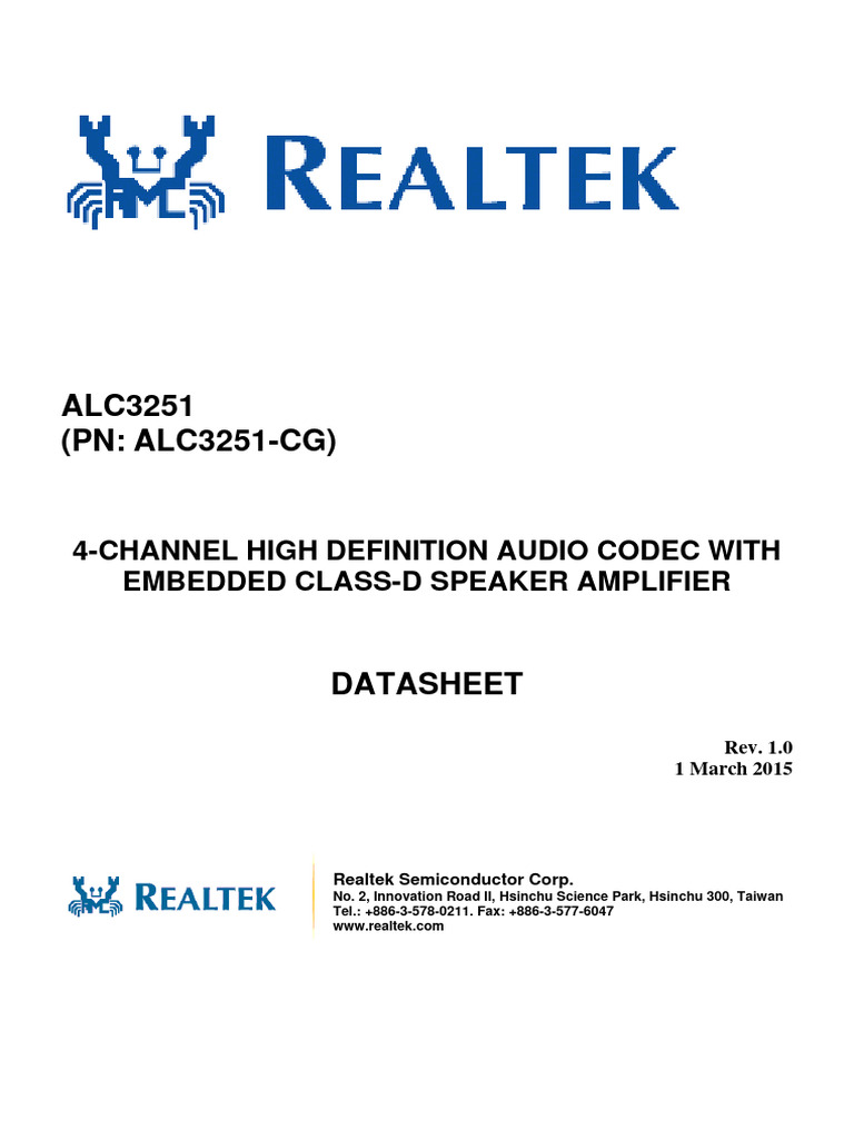 ALC3251 DataSheet 1.0 | PDF | Amplifier | Electronic Filter