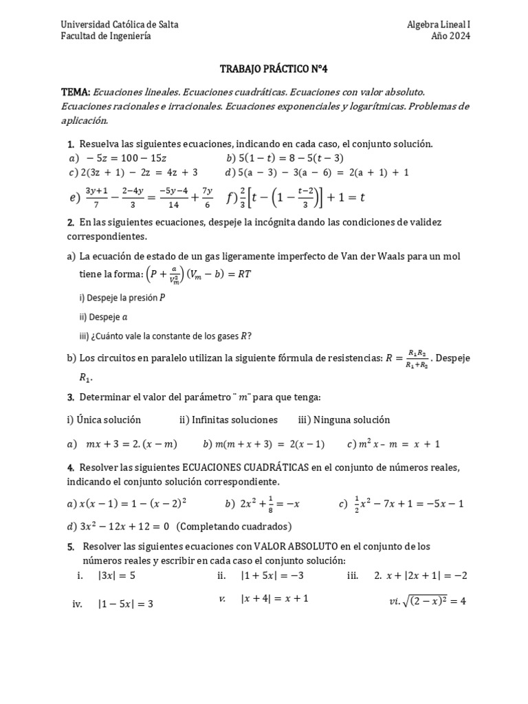 TP4 Ecuaciones | PDF | Ecuaciones | Matemáticas