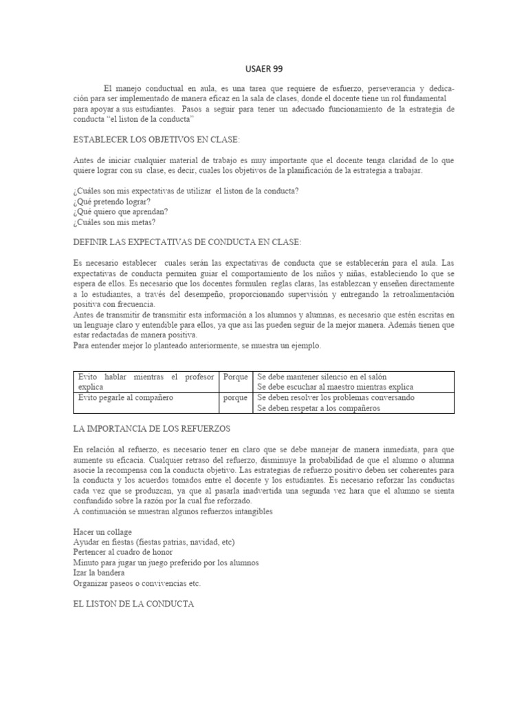 Estrategias de Conducta en el Aula | PDF | Comportamiento | Salón de clases