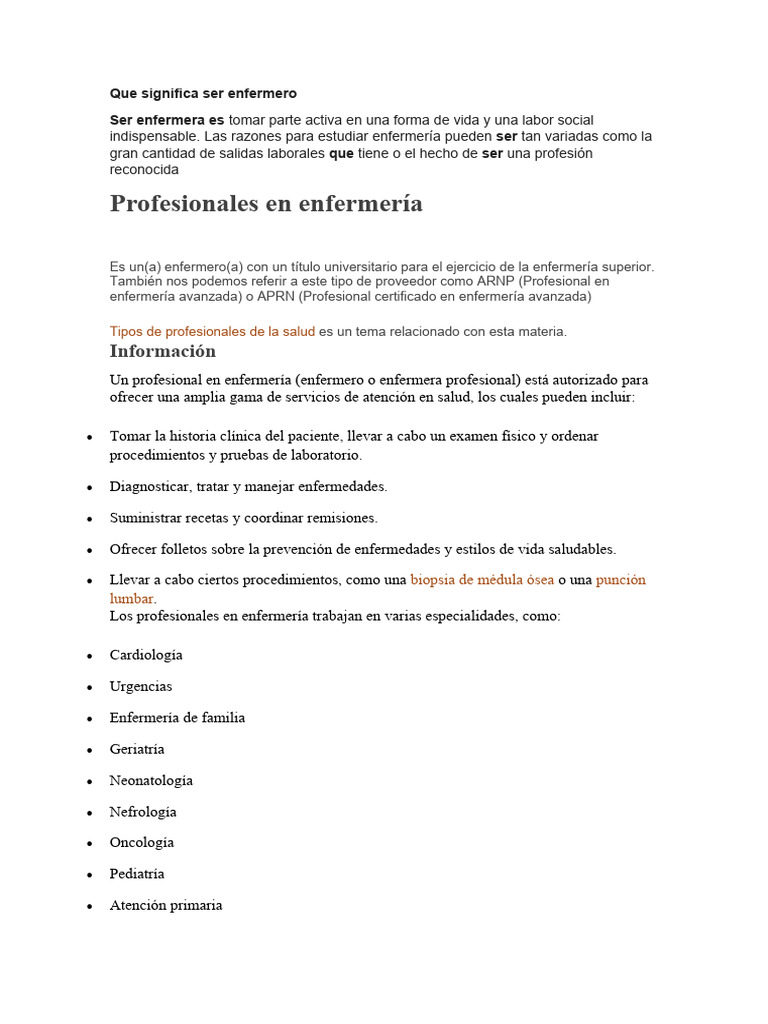 Que Significa Ser Enfermero | PDF | Enfermería | Hospital