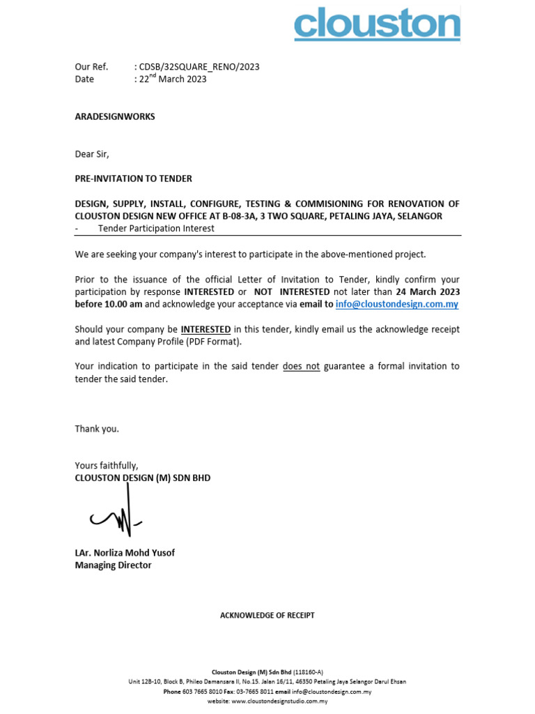 Clouston Design - TenderInvitation | PDF