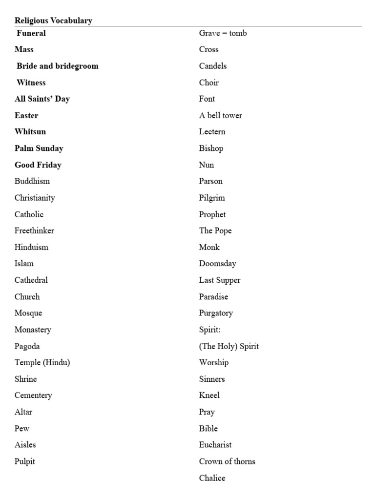 Religious Vocabulary and Seasons | PDF | Shrine