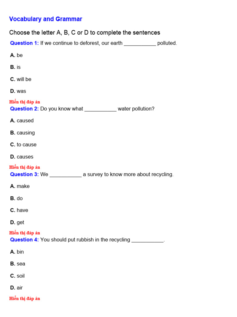Vocabulary and Grammar Exercises | PDF | Recycling | Air Pollution
