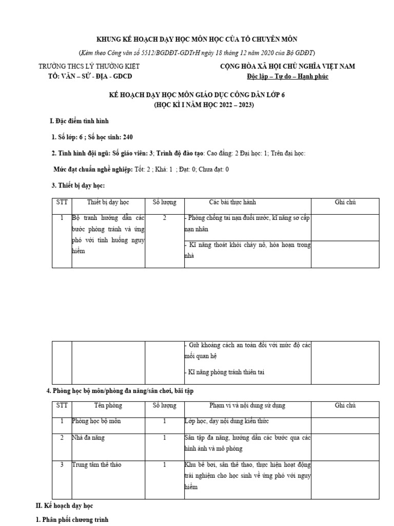 KHDH Môn GDCD 6 Và KHTCHĐGD | PDF